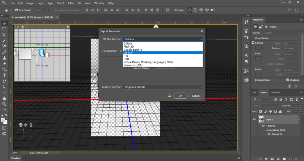 How To Save Vrml Wrl 3d File As 3d Pdf Using Photoshop Cc Techasia Mechatronics